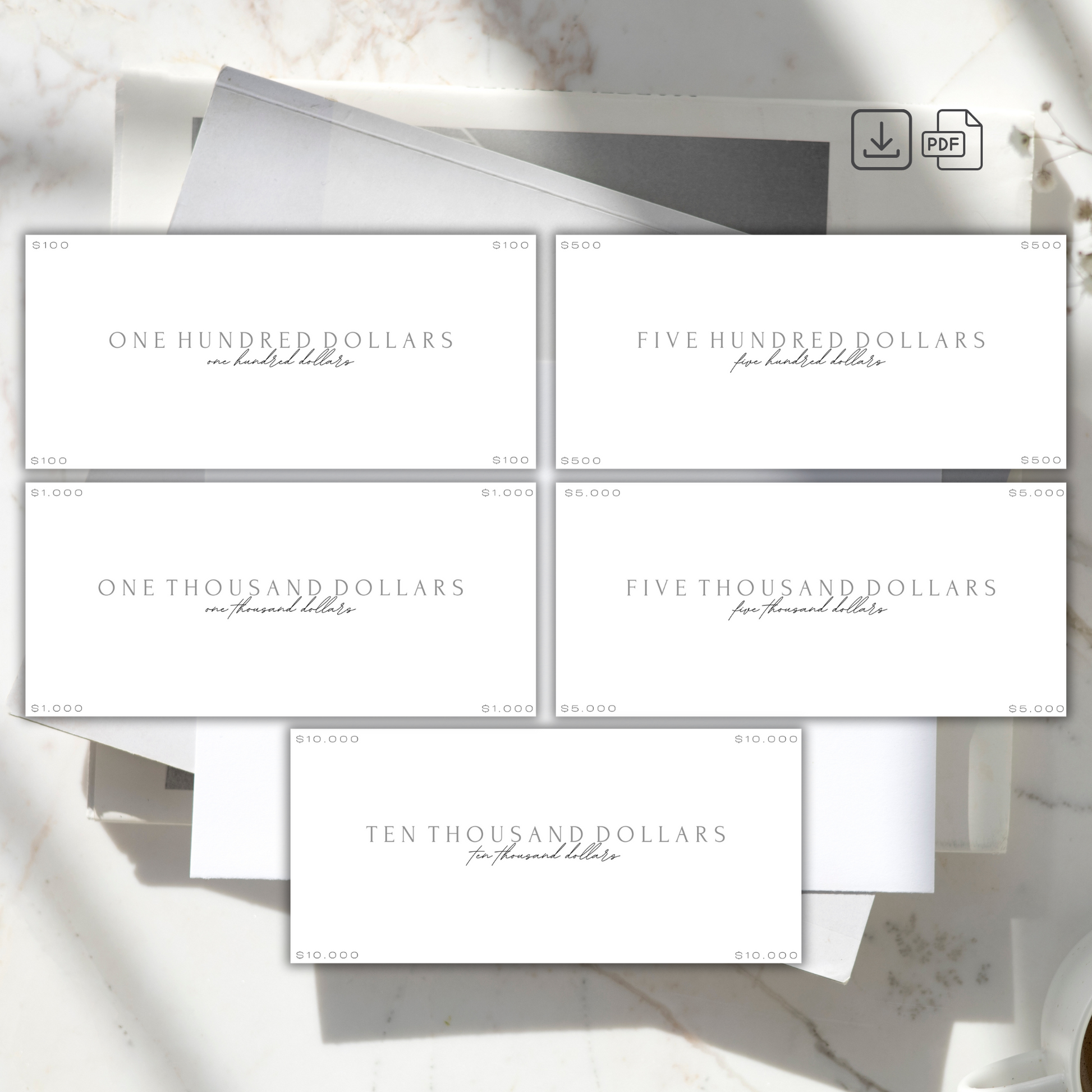 5-Pack Cash Placeholders | Digital Download – Minimalistic Budget