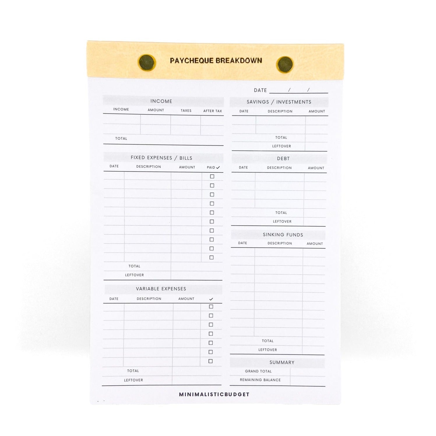 Finance Notepads – Minimalistic Budget