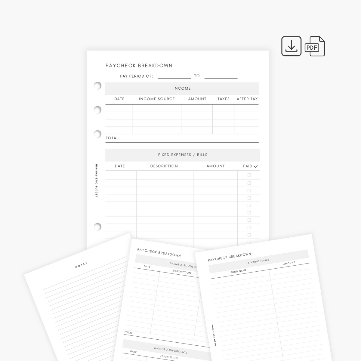 A5 PAYCHECK BREAKDOWN | DIGITAL DOWNLOAD – Minimalistic Budget