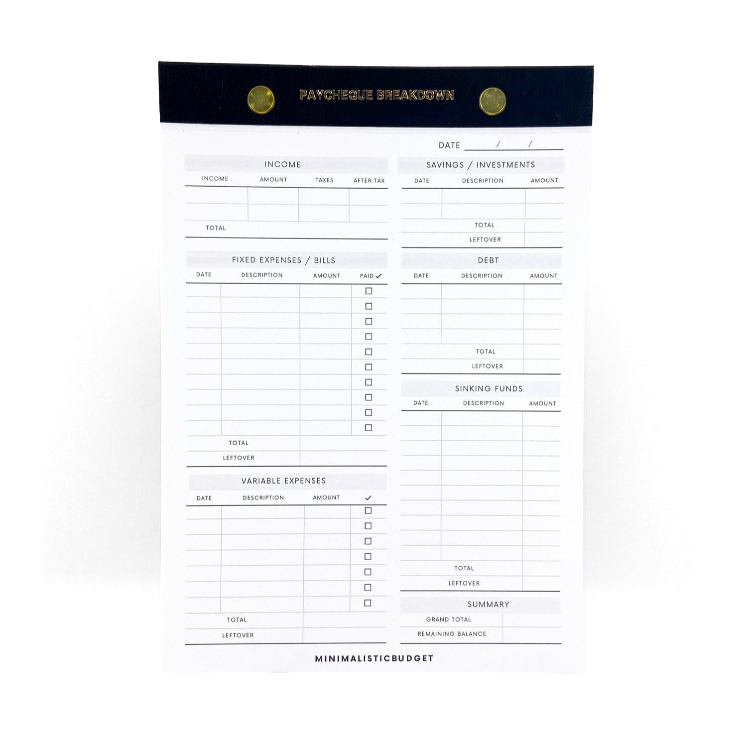 Finance Notepads – Minimalistic Budget